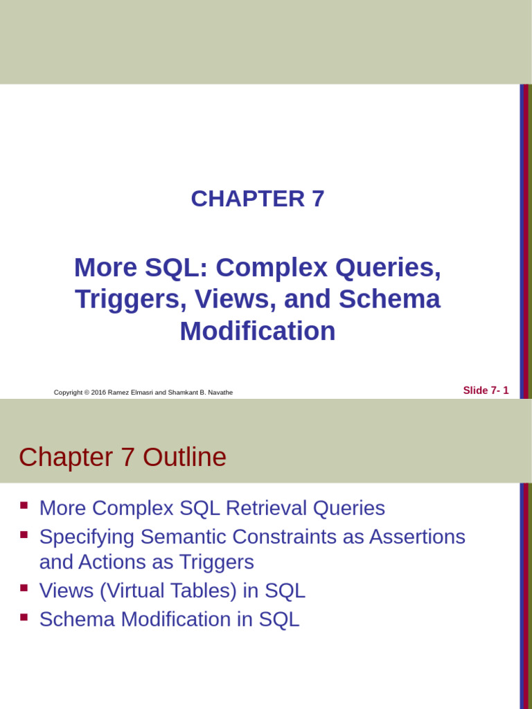 Ch07 - More SQL Complex Queries, Triggers, Views, and Schema Modification | PDF | Relational ...