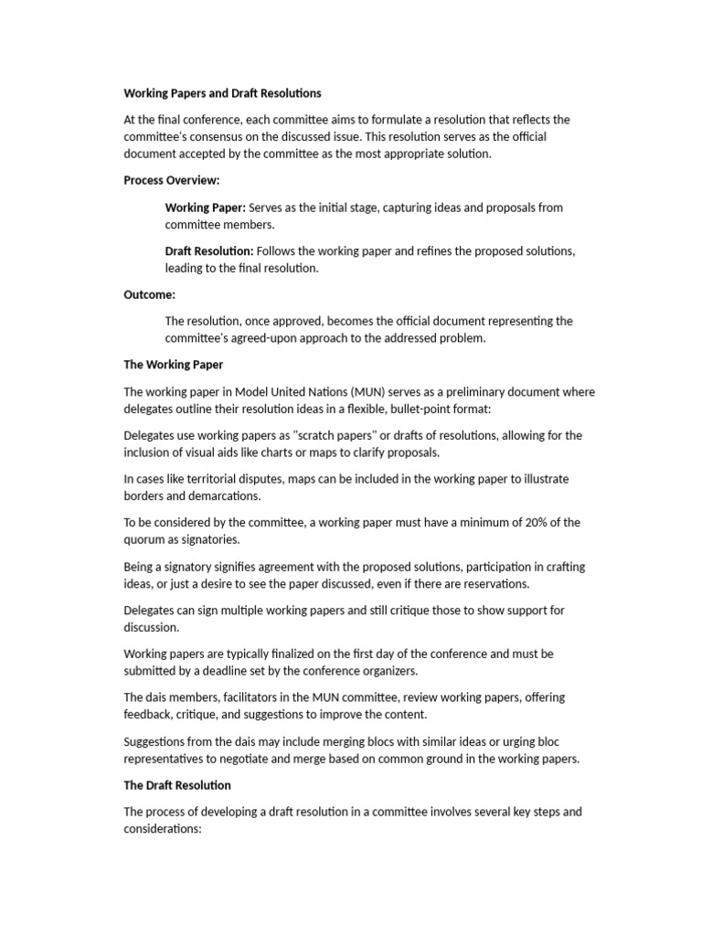 Working Papers and Draft Resolutions | PDF | Negotiation | Nonverbal ...