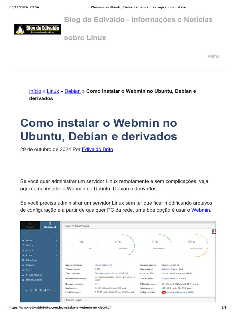Webmin No Ubuntu, Debian e Derivados - Veja Como Instalar | PDF | Linux ...