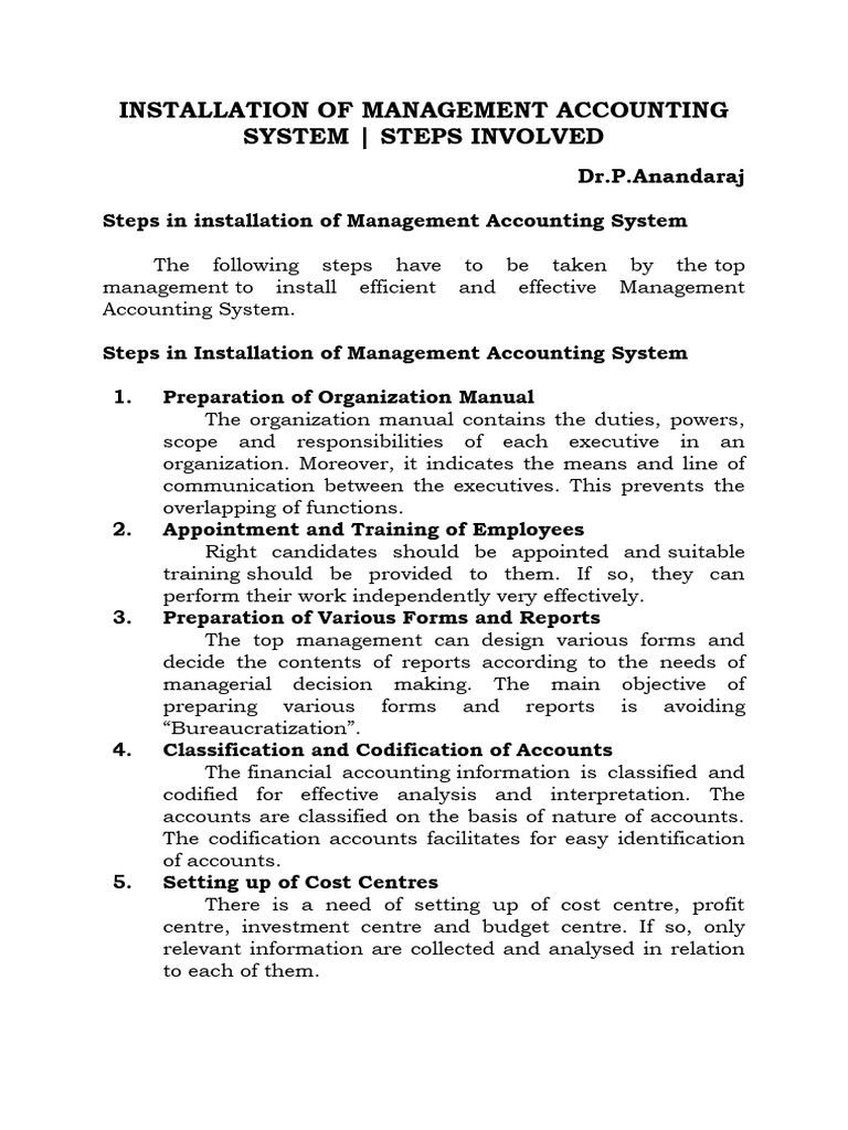 Steps to Install Management Accounting System | PDF | Management ...