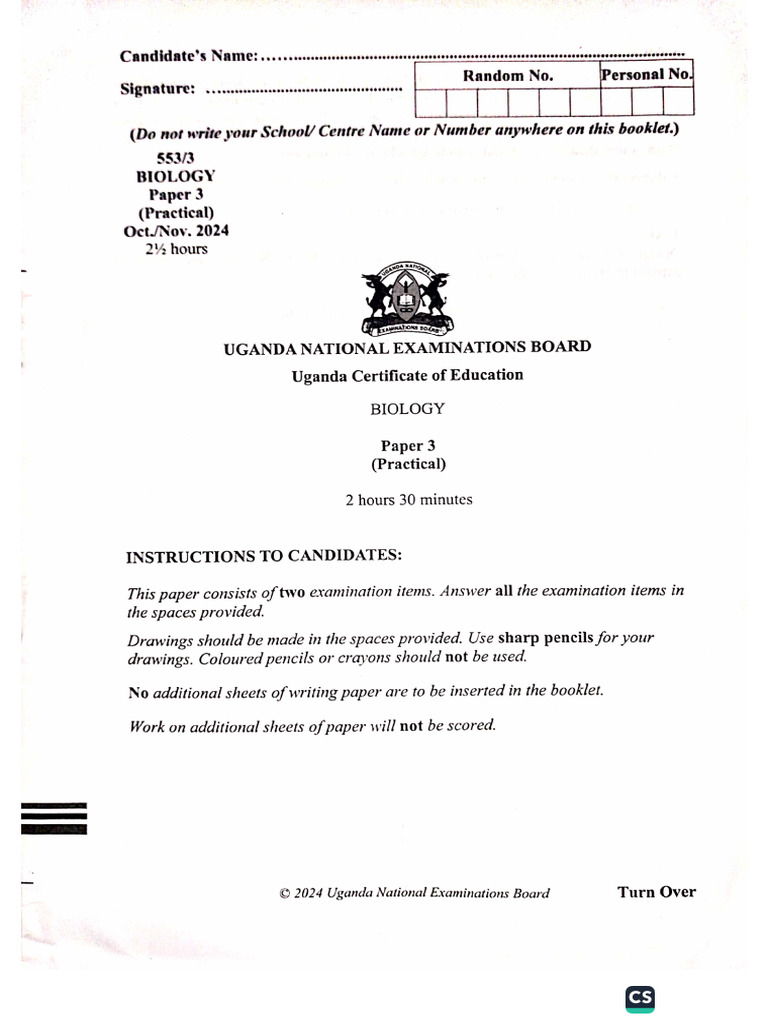 UCE Bio Paper 3 2024 5533-1 | PDF