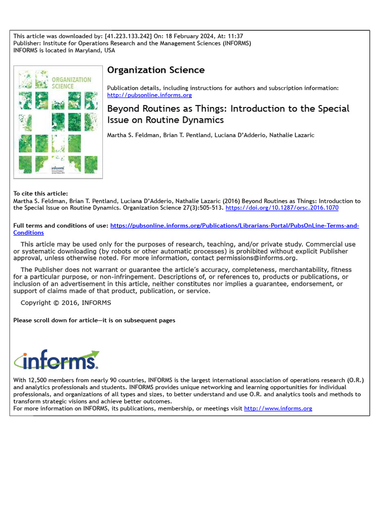 Beyond Routines As Things - Introduction To The Special Issue On ...