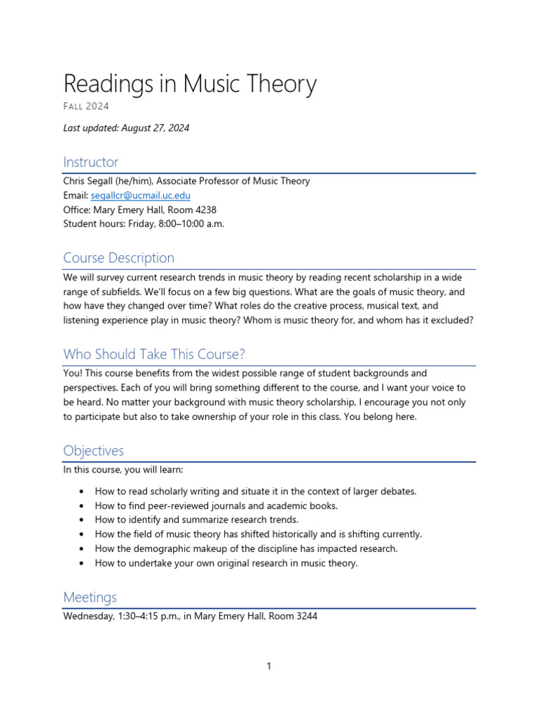 Music Theory Course Overview 2024 | PDF | Methodology | Music Theory