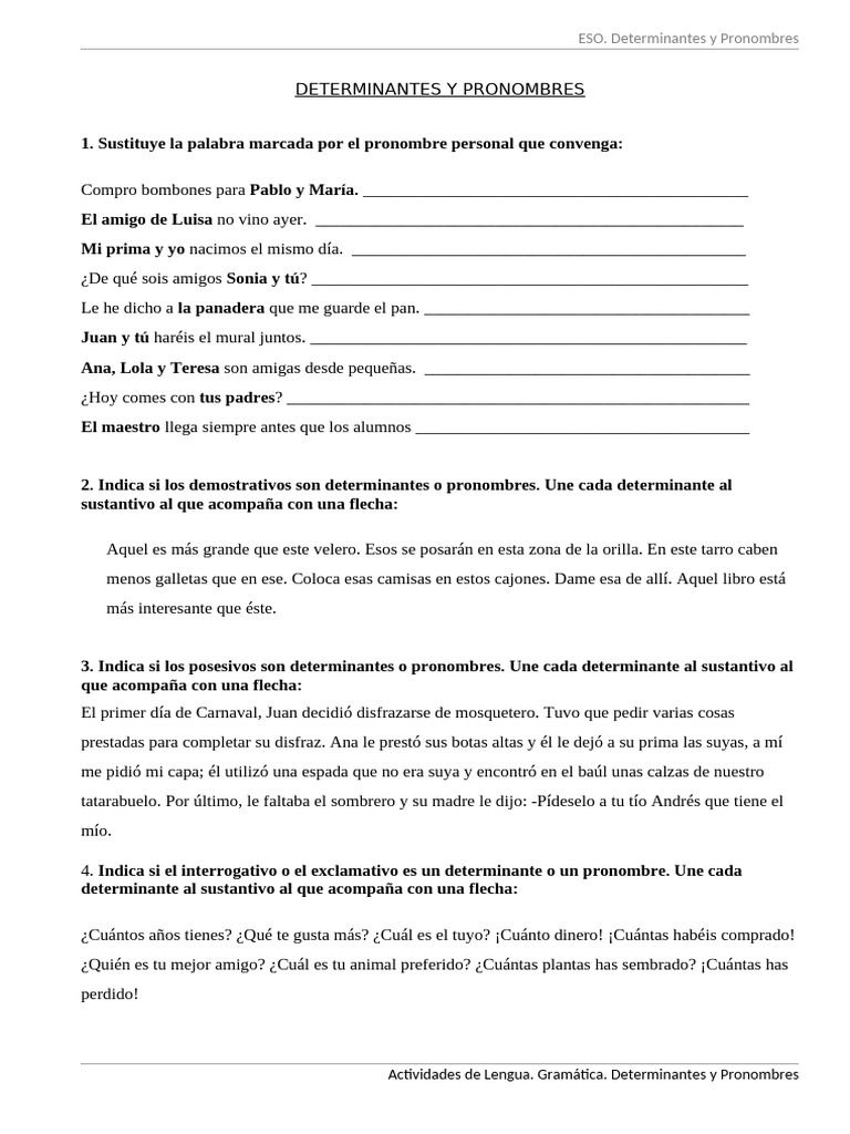 Copia de Ejercicios-Determinantes-Y-Pronombres | PDF | Pronombre ...