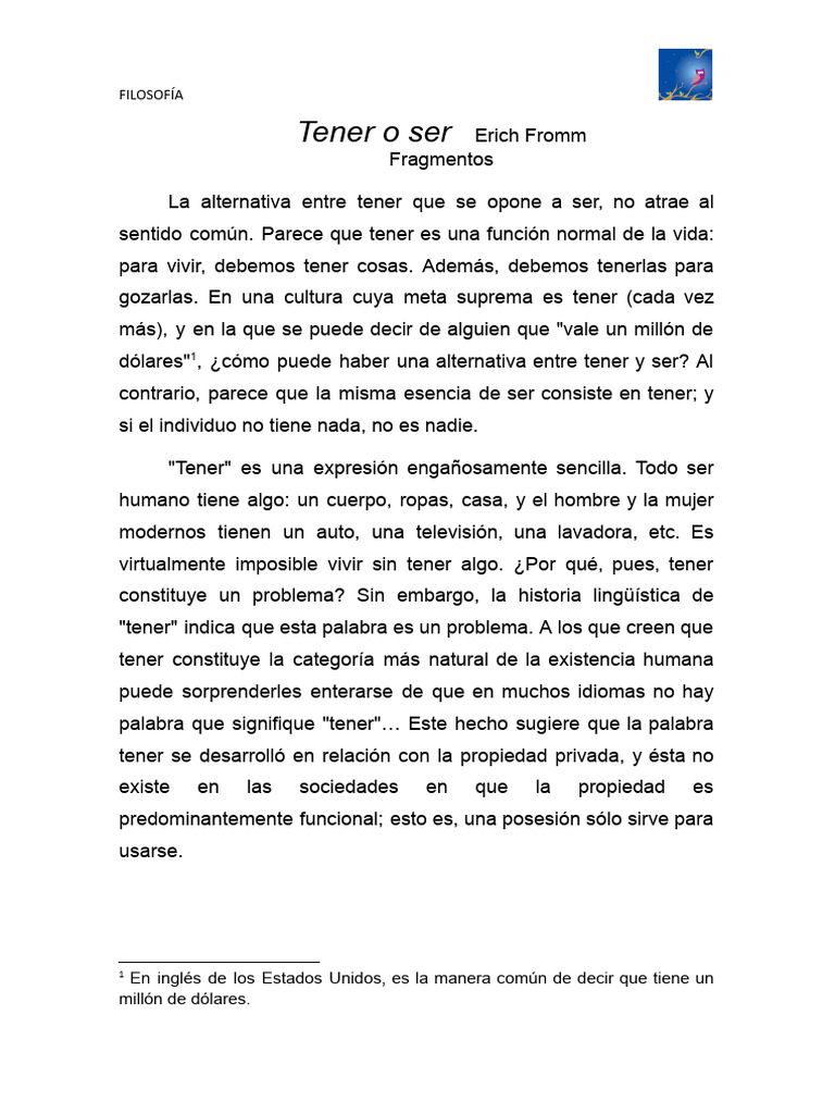 Tener+o+Ser+++Erich+Fromm.doc | PDF | Existencia | Propiedad