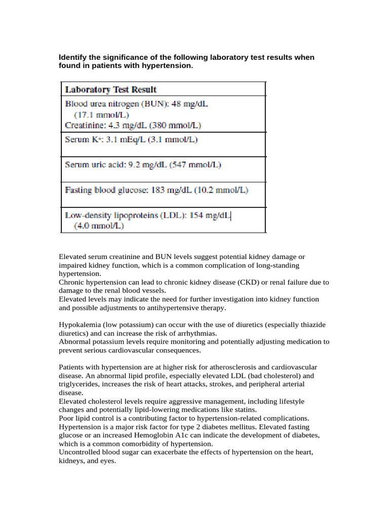 Identify The Significance of Laboratory Test Results When Found in ...