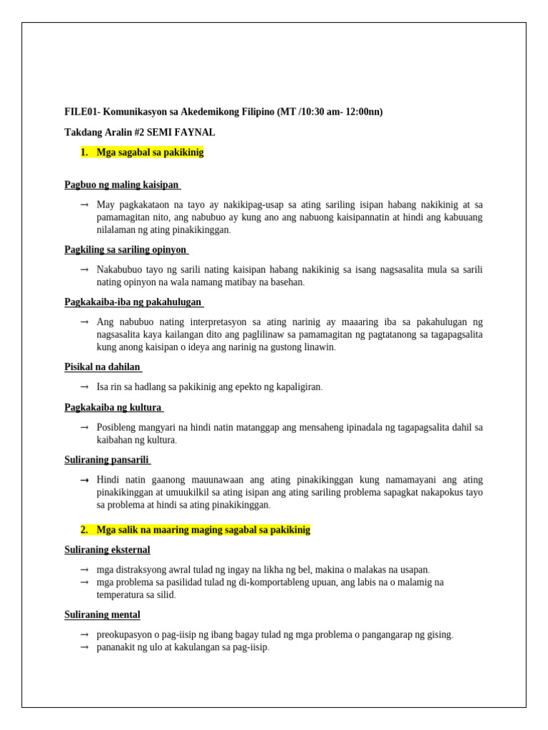 Takdang Aralin 2 Semi Paynal Sagabal at Uri NG Tagapakinig | PDF
