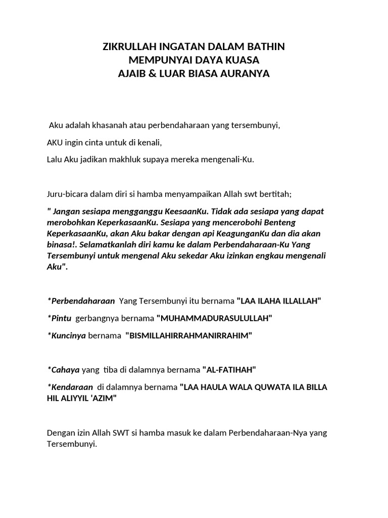 Zikrullah Ingatan Dalam Bathin | PDF