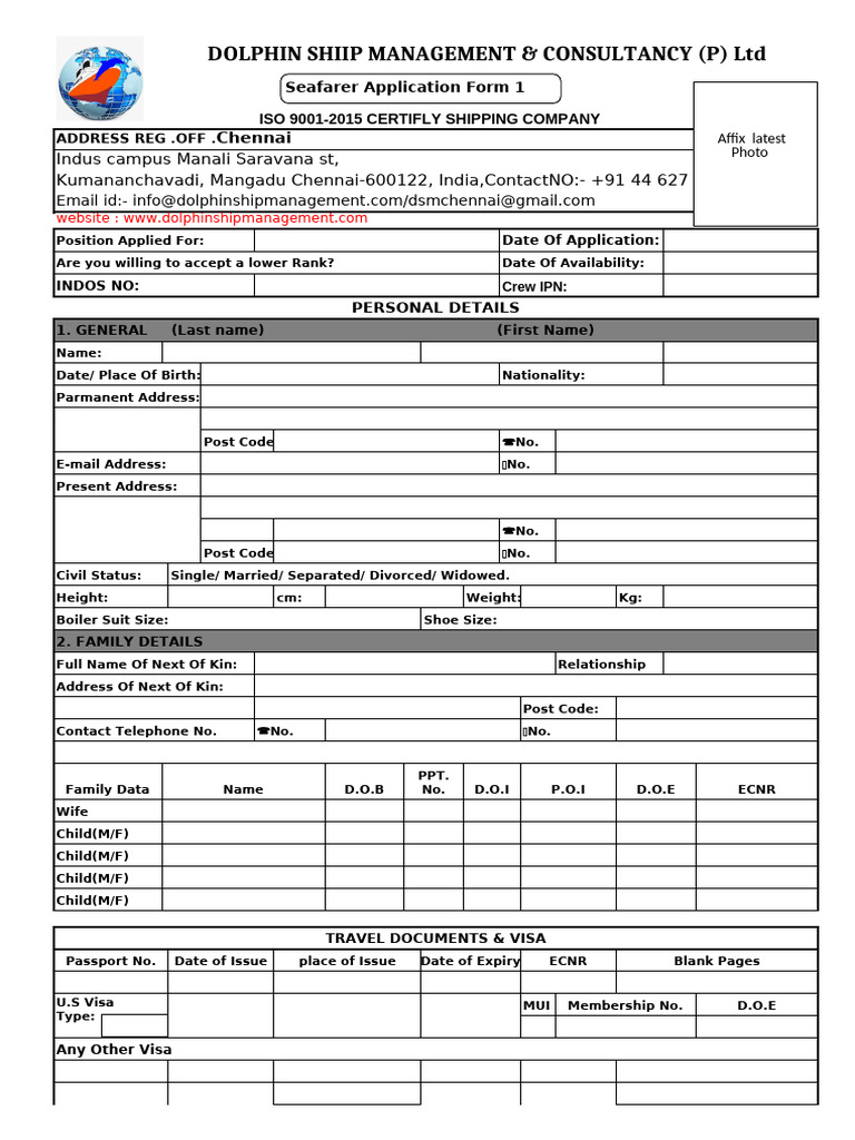 Seafarer Application Form Template | PDF | Water Transport | Ships