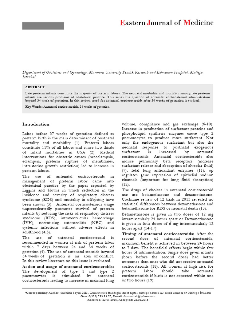Antenatal Corticosteroids | PDF | Preterm Birth | Medical Specialties