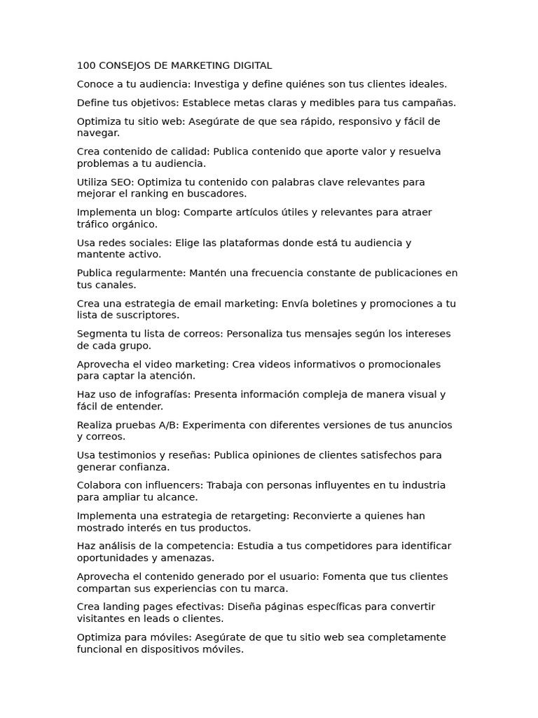 100 CONSEJOS DE MARKETING DIGITAL | PDF | Publicidad digital | Marketing