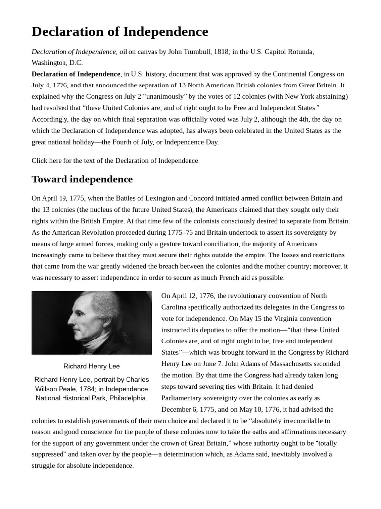 Declaration of Independence - Britannica Online Encyclopedia | PDF ...