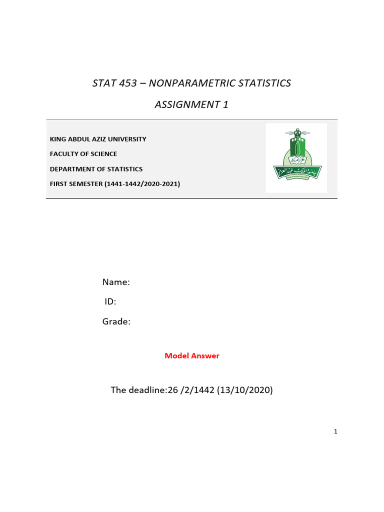 Ass 1-Stat 453 Model Answer | PDF | Body Mass Index | Statistical Inference