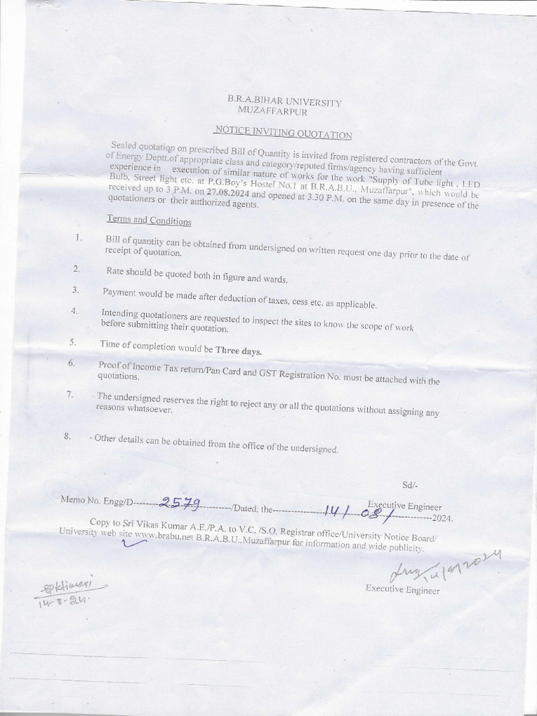 Notice Inviting Quotation D-2579 | PDF