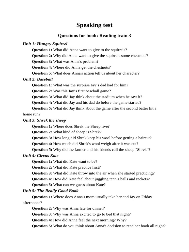 Speaking Test - Reading Train 3 | PDF