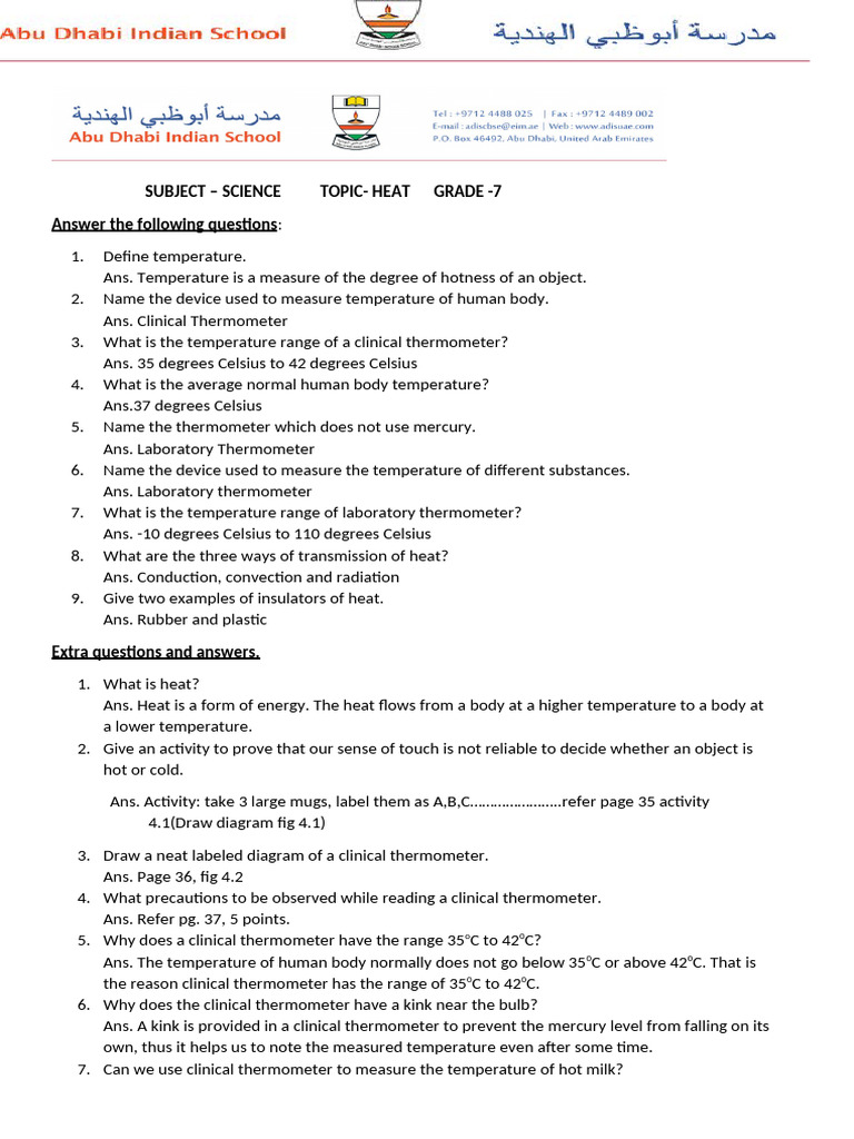 HEAT NOTES GRADE 7 | PDF | Thermometer | Temperature