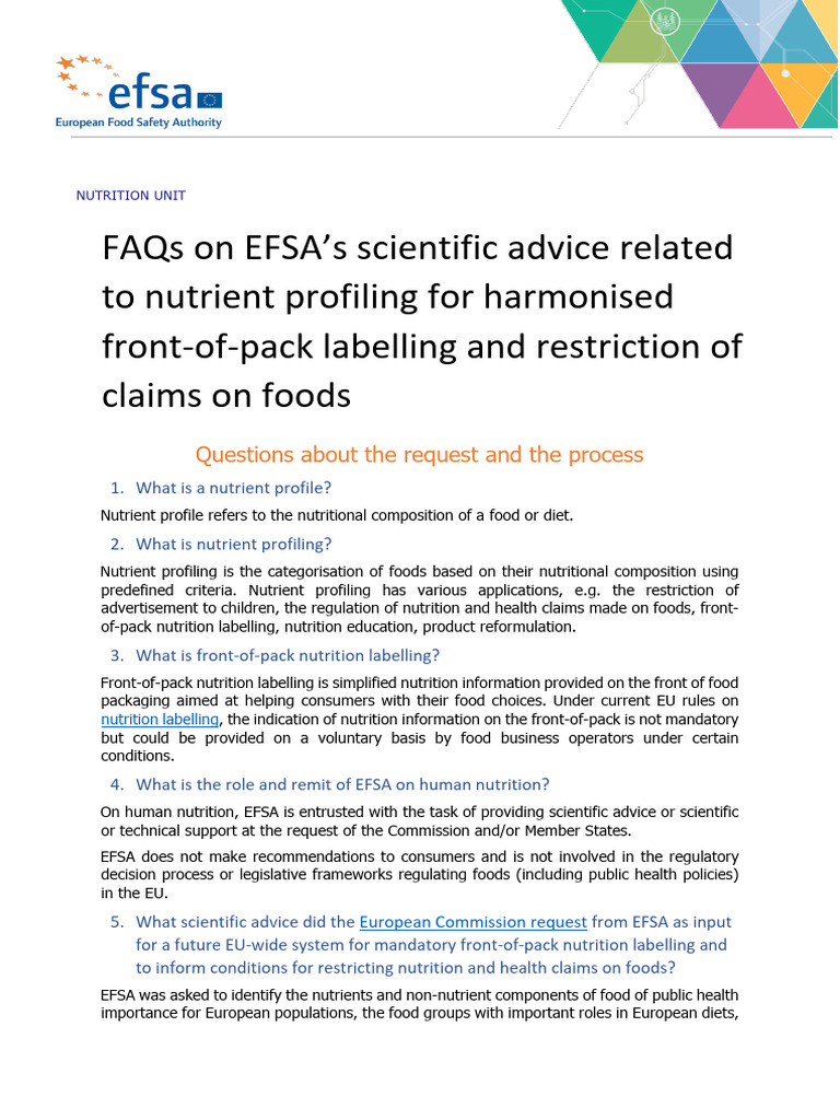 EFSA Nutrient Profiling FAQs | PDF | Nutrition Facts Label | Nutrients