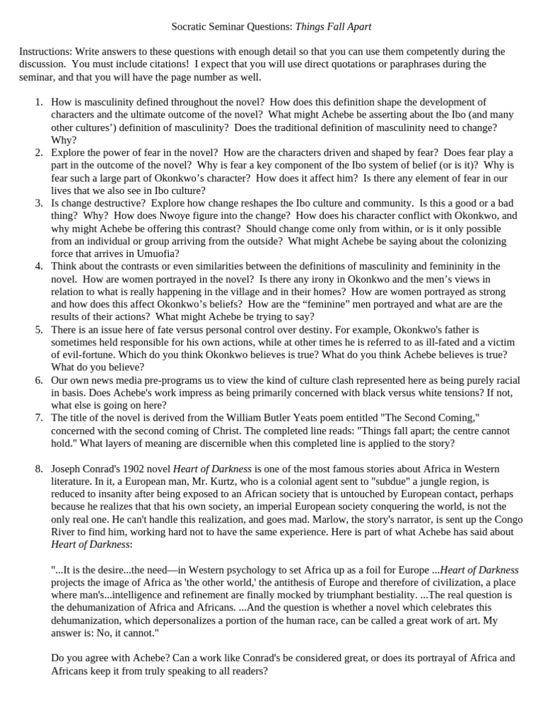 Socratic Seminar Questions | PDF | Heart Of Darkness