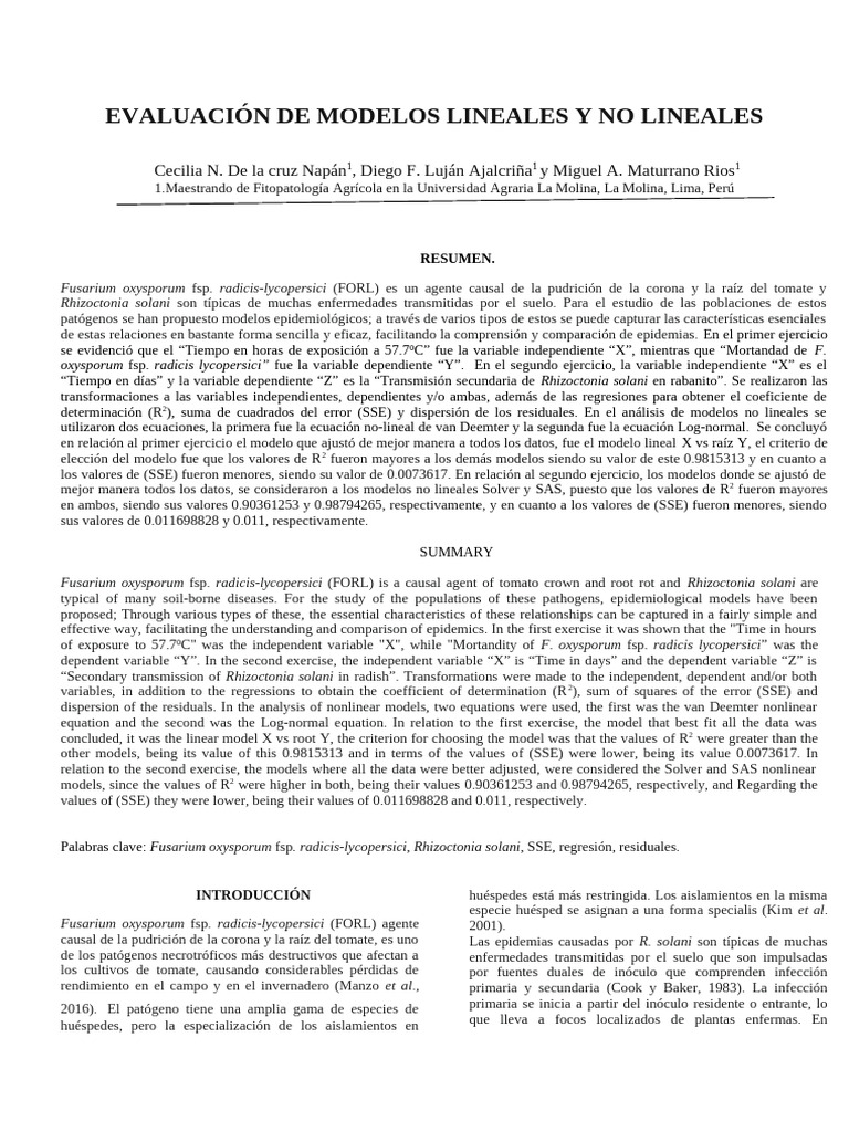 Trabajo3 Modelos Lineales y No Lineales | PDF | Análisis de regresión ...