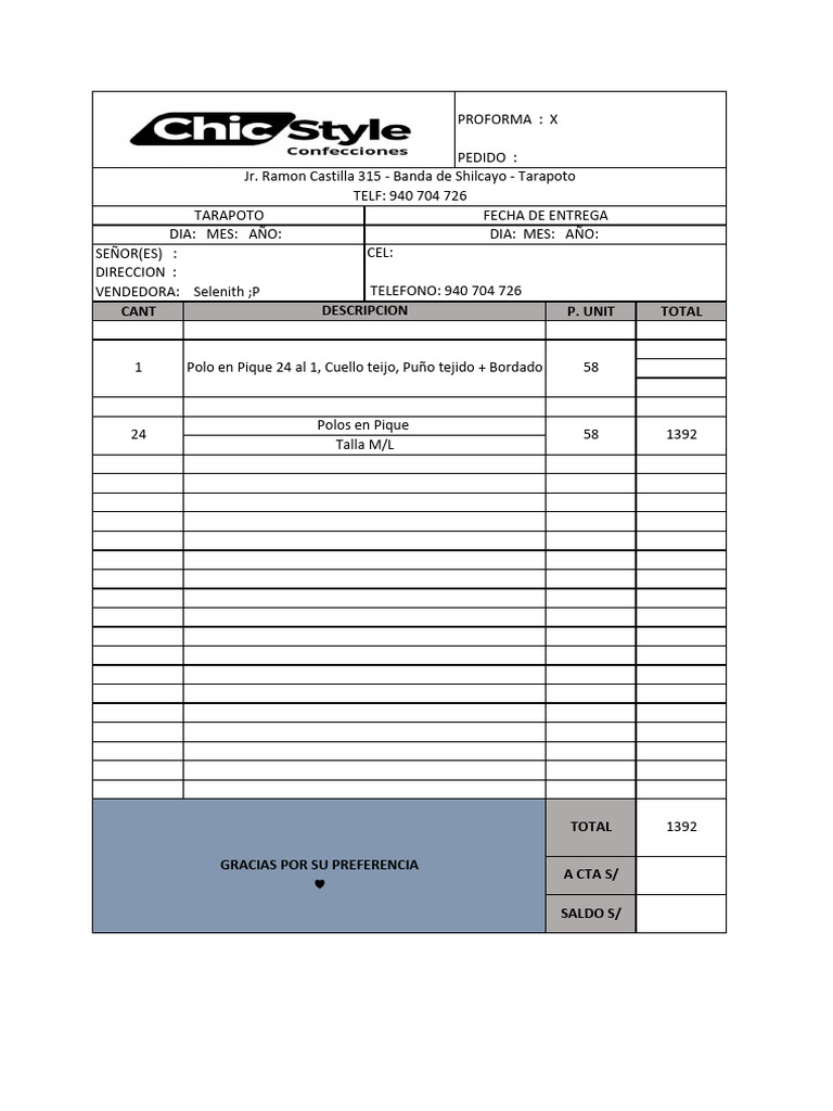 Proforma de Venta Chic Style . | PDF