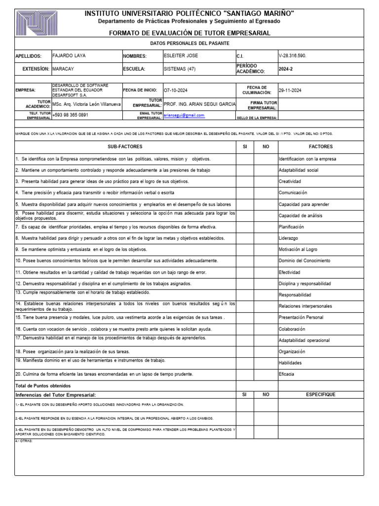 21-B-Evaluacion Tutor Empresarial 2024-2 | PDF