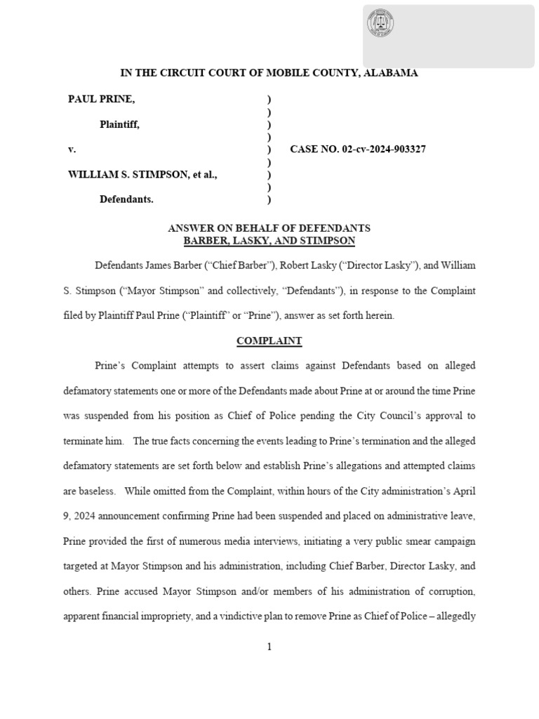 Answer to Lawsuit | PDF | Complaint