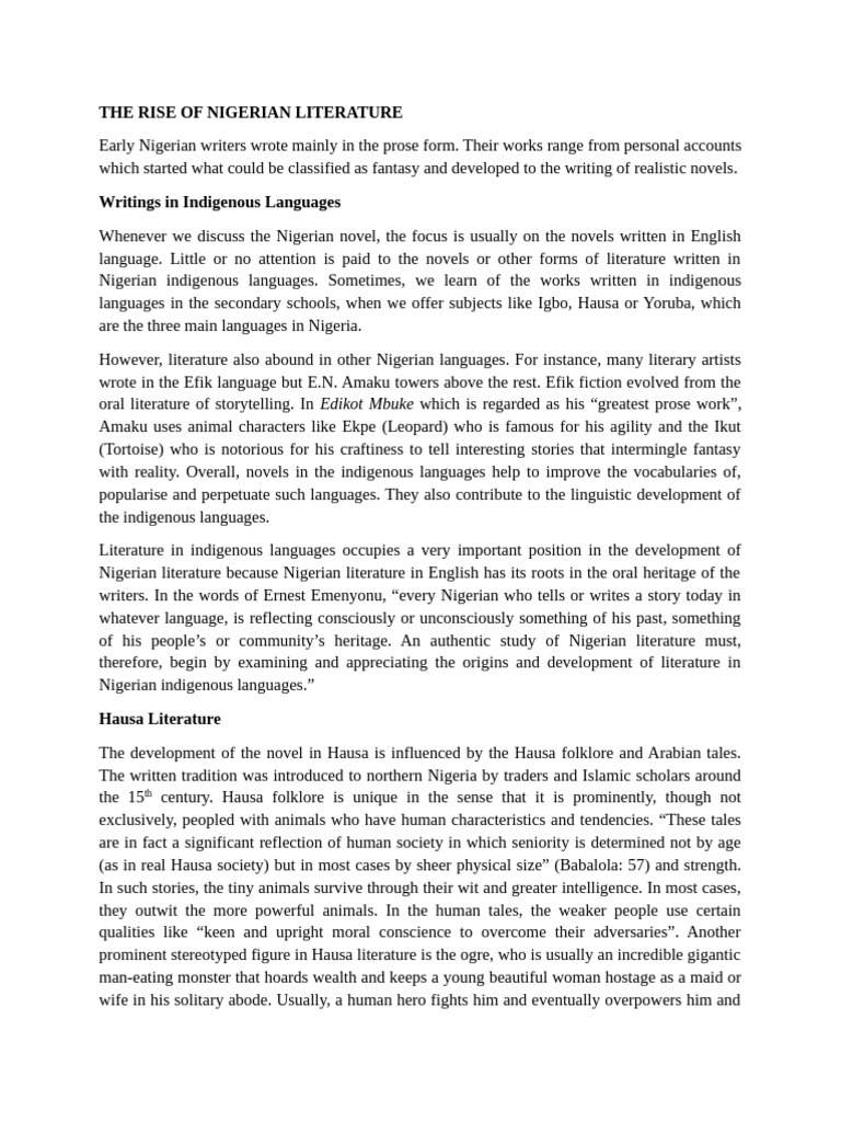 The Rise of Nigerian Literature | PDF