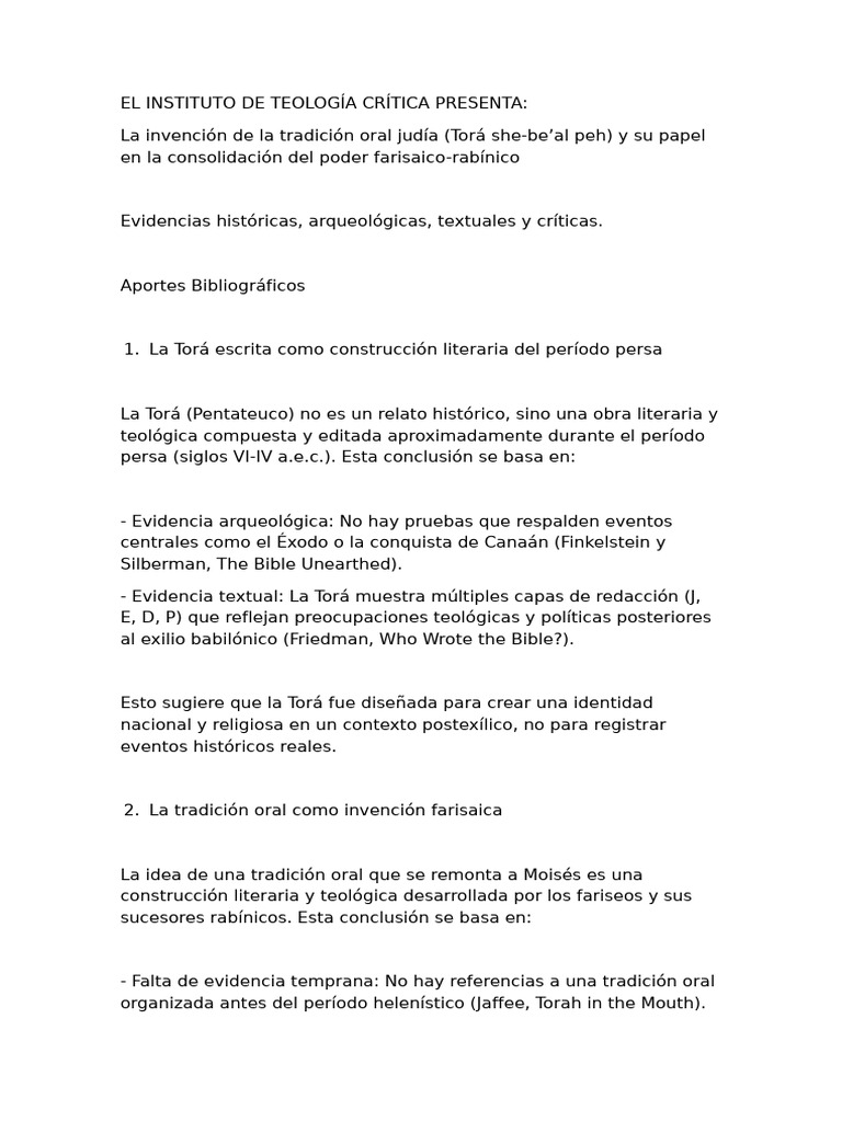 Tradición Oral Judía: Invención Farisaica | PDF | Tora | Fariseos