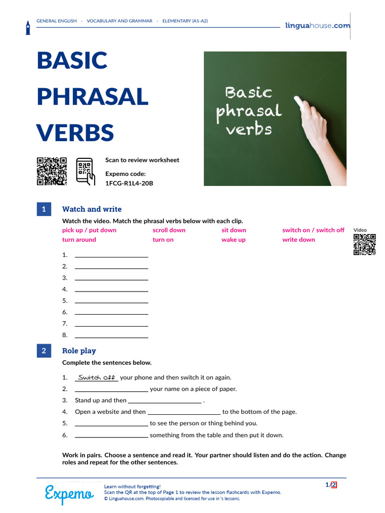 Basic Phrasal Verbs British English Student A1 A2 | PDF | Object ...