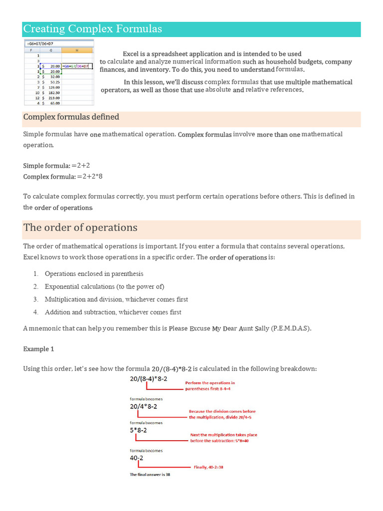 8.2 Creating Complex Formulas | PDF | Multiplication | Mathematics