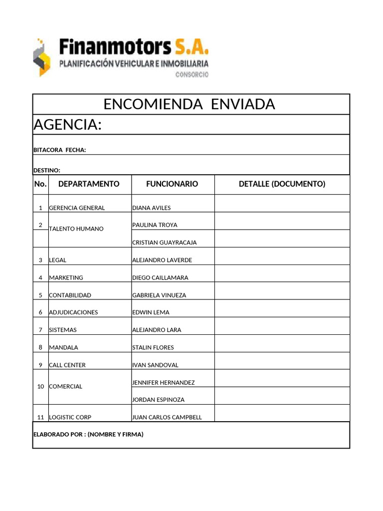 Formato Encomiendas Agencias | PDF
