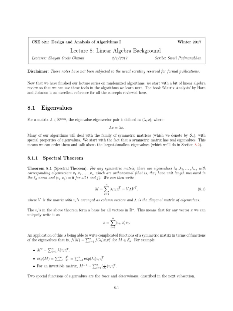 linear algebra | PDF | Eigenvalues And Eigenvectors | Matrix (Mathematics)