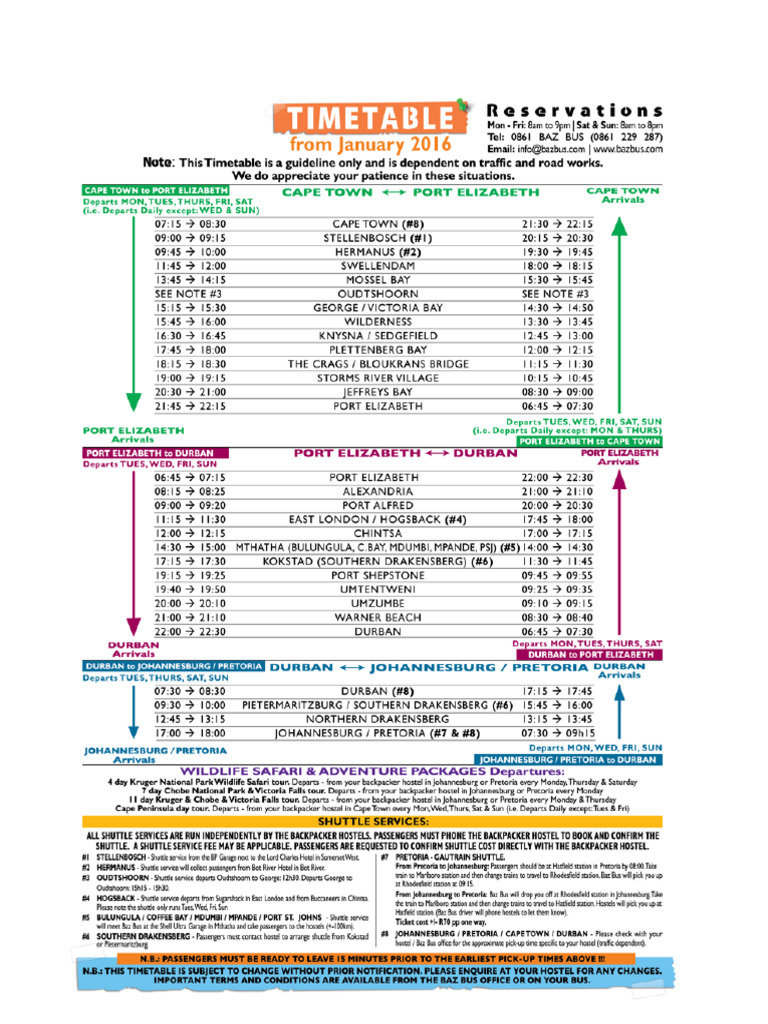 Baz Bus Timetable | PDF