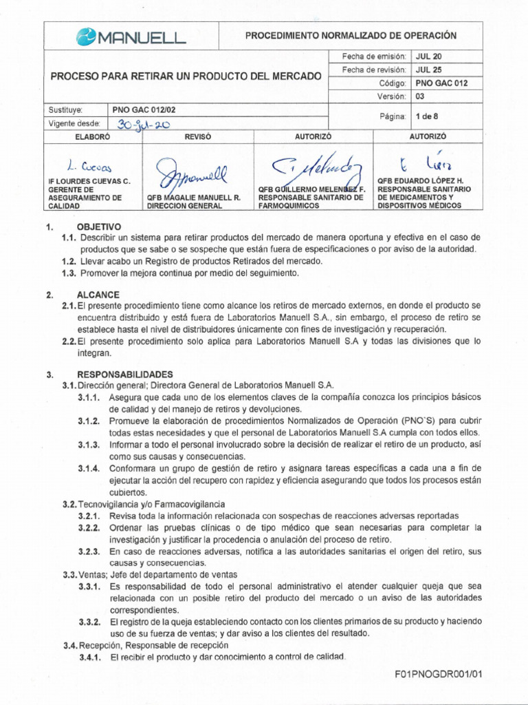 Pno Gac 012-03 Proceso para Retirarnun Producto Del Mercado | PDF