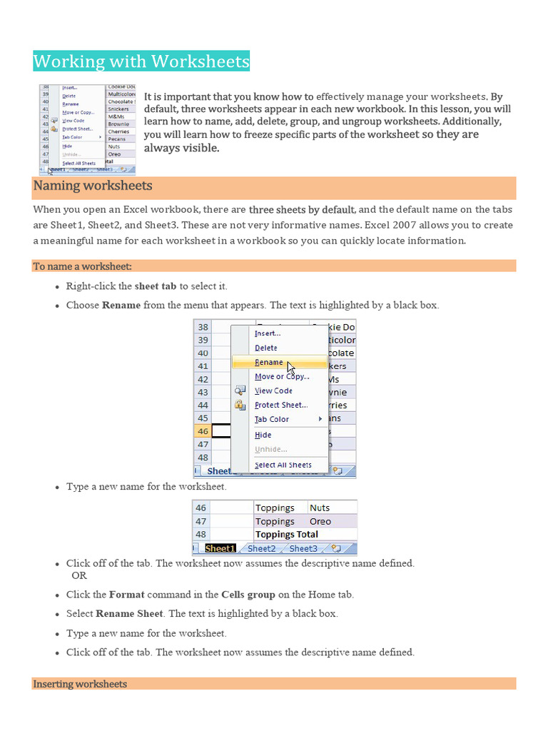 Managing Excel Worksheets Effectively | PDF | Microsoft Excel | Worksheet
