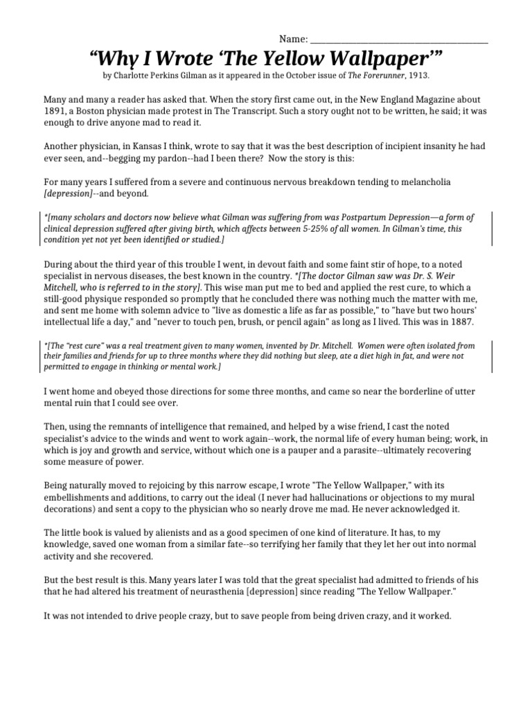 Why I Wrote The Yellow Wallpaper | PDF | The Yellow Wallpaper