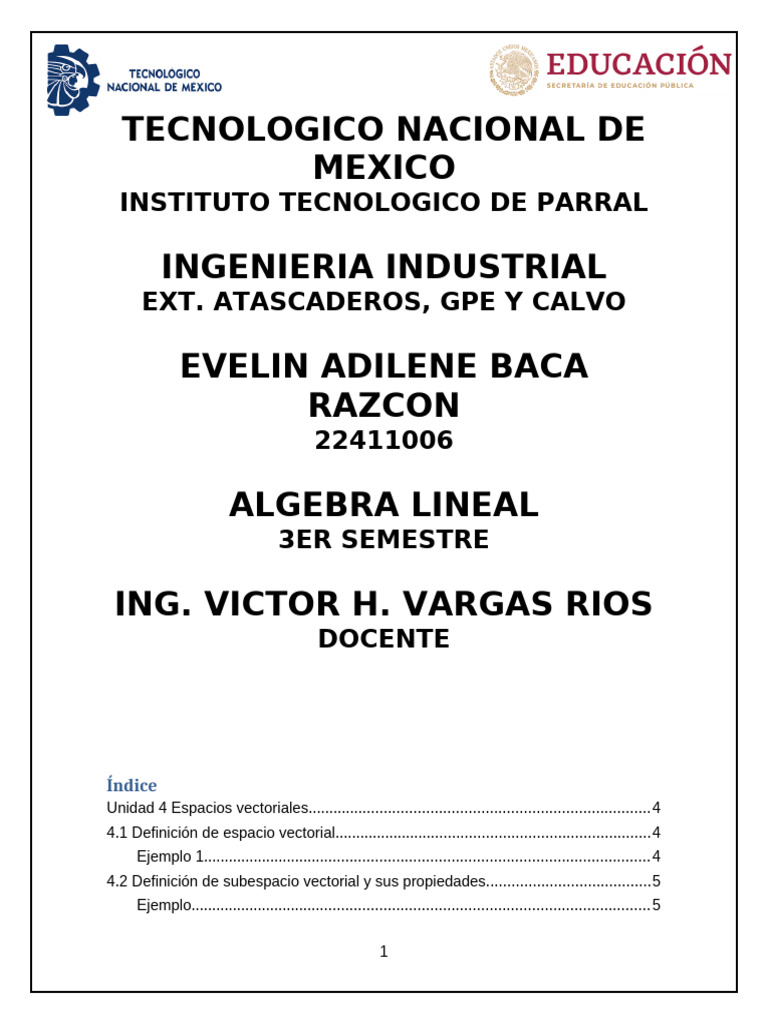 Algebra Lineal U4 y U5 | PDF | Espacio vectorial | Matriz (Matemáticas)
