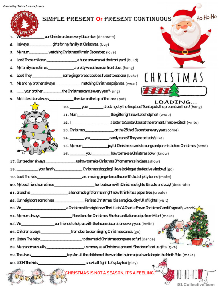 Christmas Present Simple Vs Present Continuous-1 | PDF | Christmas