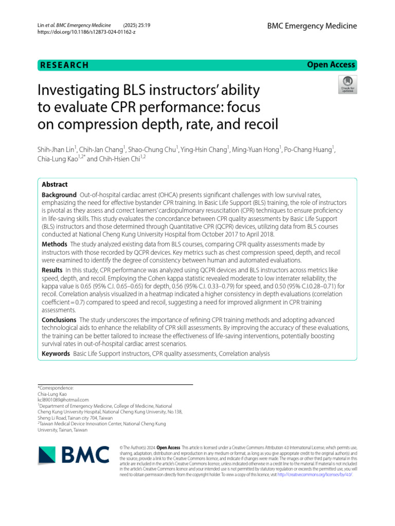 Investigating BLS Instructors' Ability To Evaluate CPR Performance ...