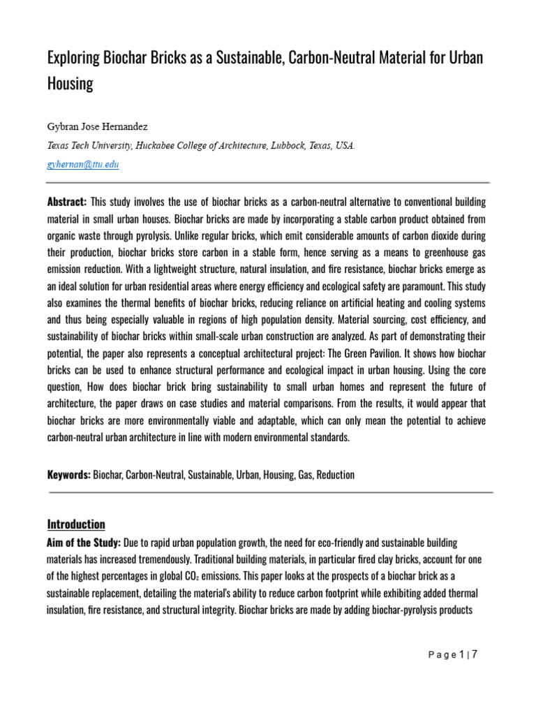 Exploring Biochar Bricks as a Sustainable, Carbon-Neutral Material for Urban Housing | PDF ...