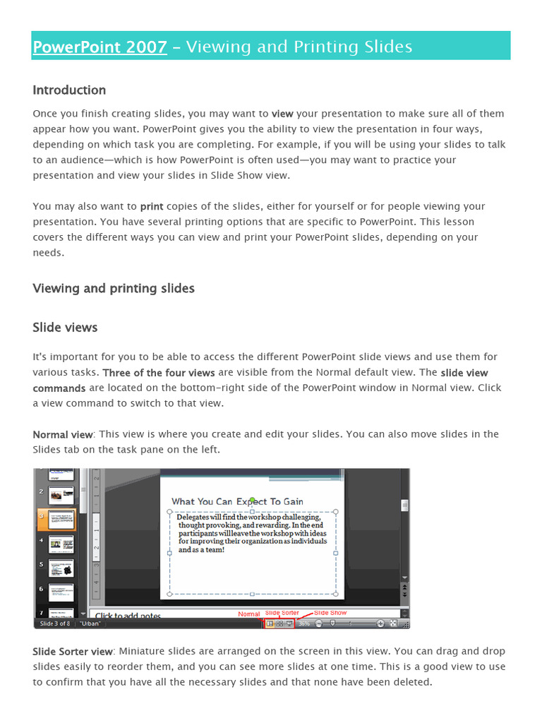 PowerPoint 2007: Viewing & Printing Slides | PDF | Microsoft Power ...