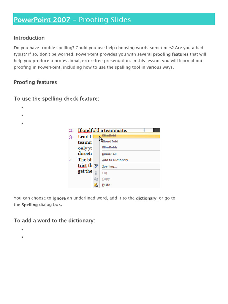7 Proofing Slides | PDF | Microsoft Power Point | Spelling