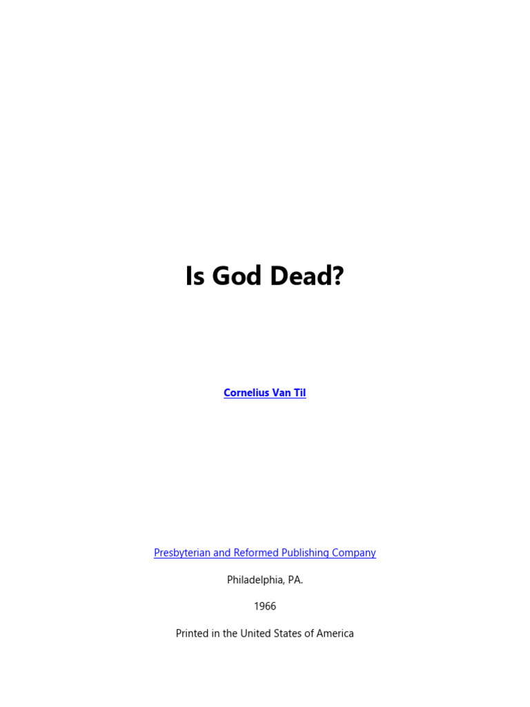 Van Til Is God Dead | PDF | Immanuel Kant | Theology