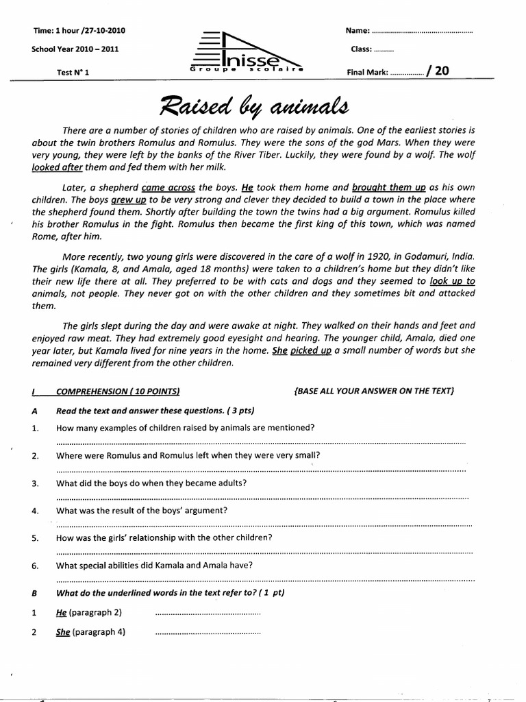 Test 1 Model 10 English Common Core First Term | PDF