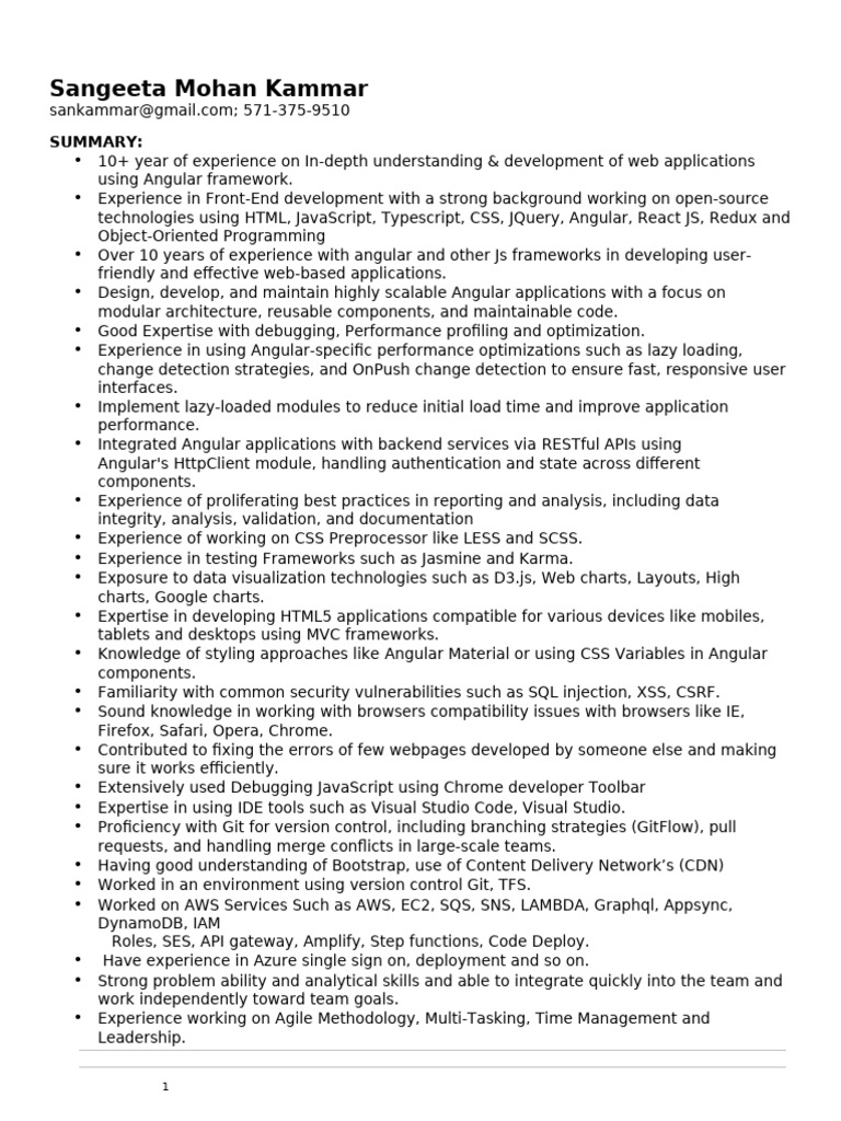 Sangeeta Mohan Kammar - UI Developer | PDF | World Wide Web | Internet & Web