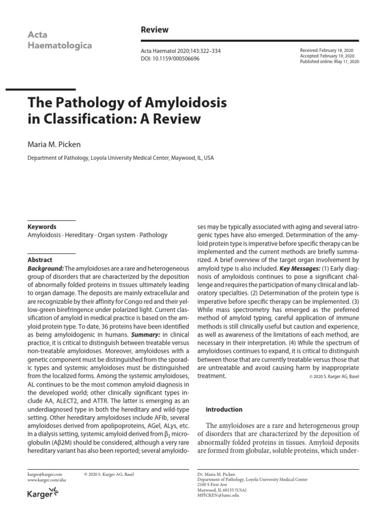 The Pathology of Amyloidosis in Classification - A Review. 2020 | PDF ...