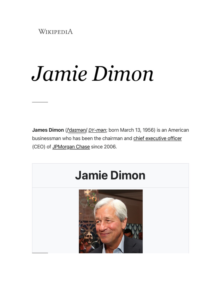Jamie Dimon: CEO of JPMorgan Chase | PDF | Jamie Dimon
