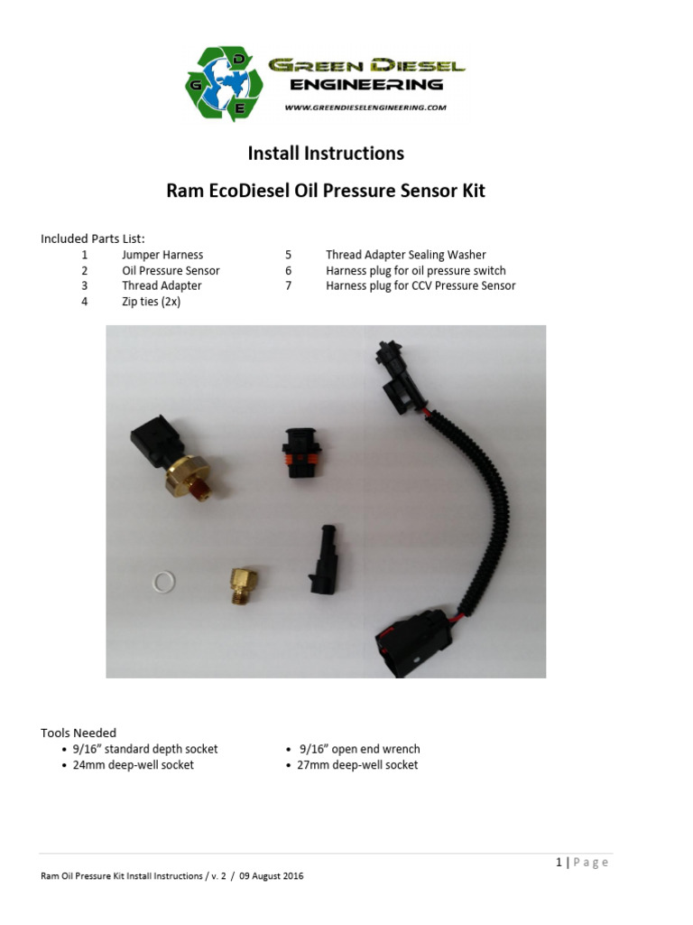GDE Ram EcoDiesel Oil Pressure Sensor Install Instructions - v2 | PDF ...