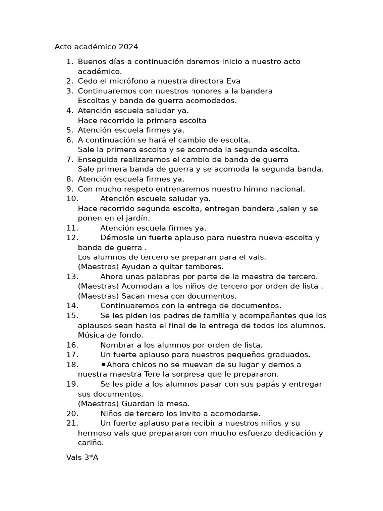 Acto Académico 2024 Graduación Preescolar Pdf