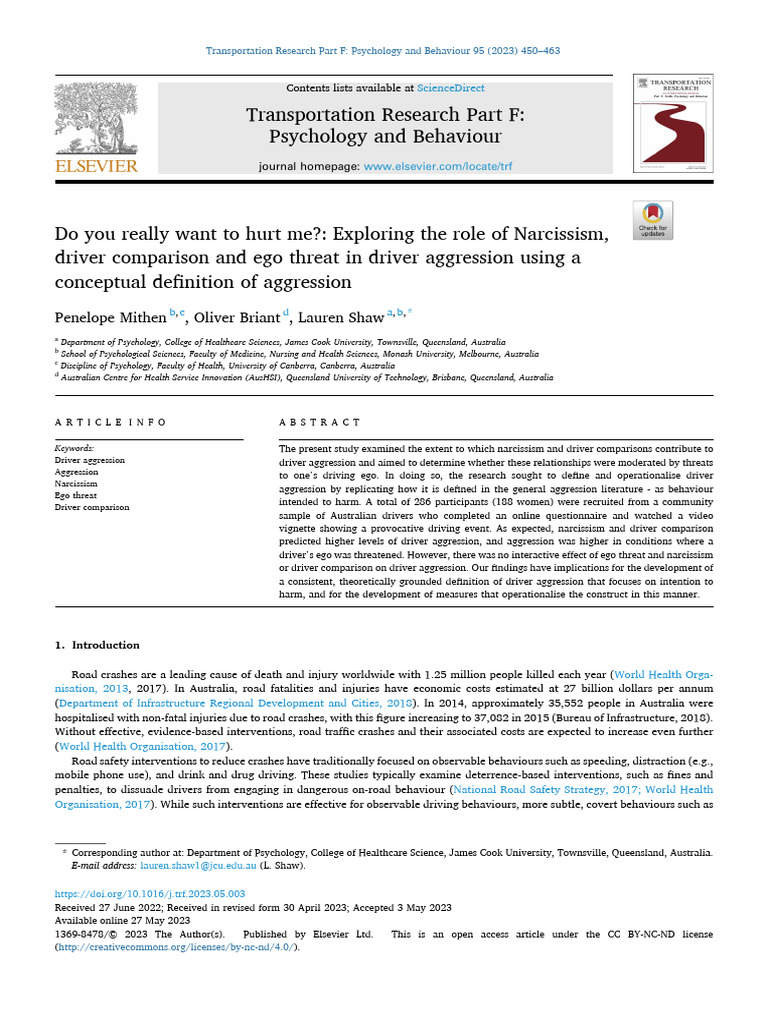 Do You Really Want To Hurt Me Exploring The Role of Narcissism, Driver Comparison and Ego | PDF ...